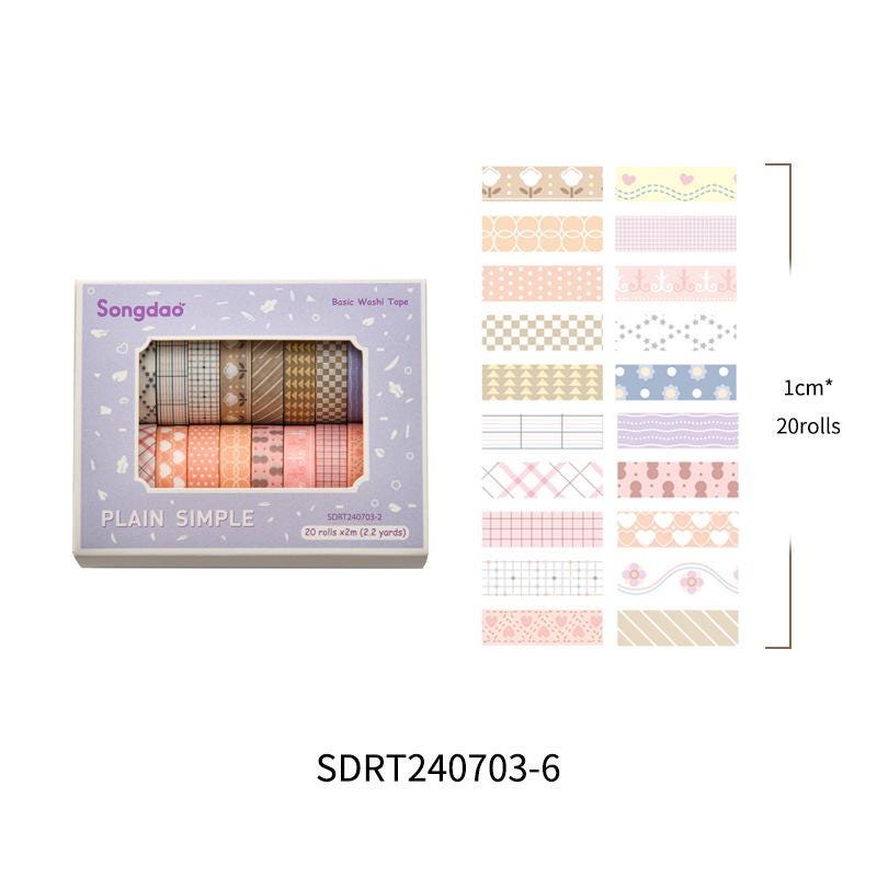20 Rolls Simple Plaid Plant Washi Tape Set: 10mm Scrapbooking Masking ...