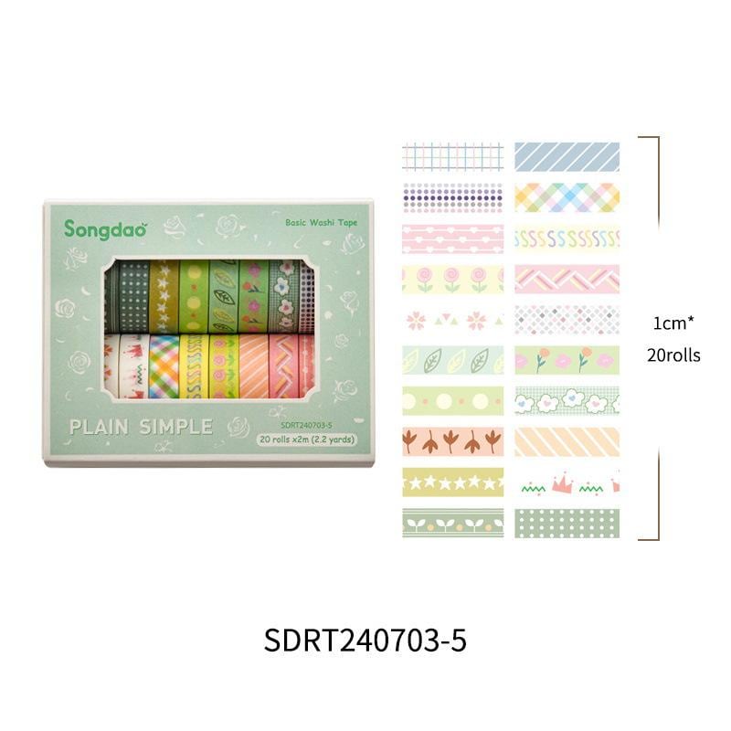 20 Rolls Simple Plaid Plant Washi Tape Set: 10mm Scrapbooking Masking ...