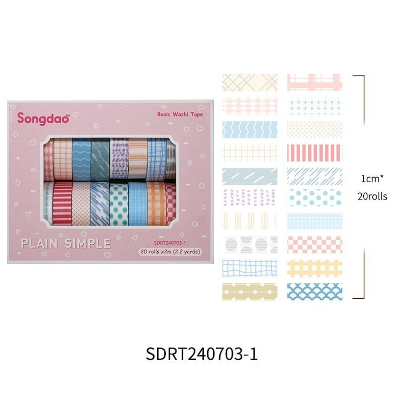 20 Rolls Simple Plaid Plant Washi Tape Set: 10mm Scrapbooking Masking ...