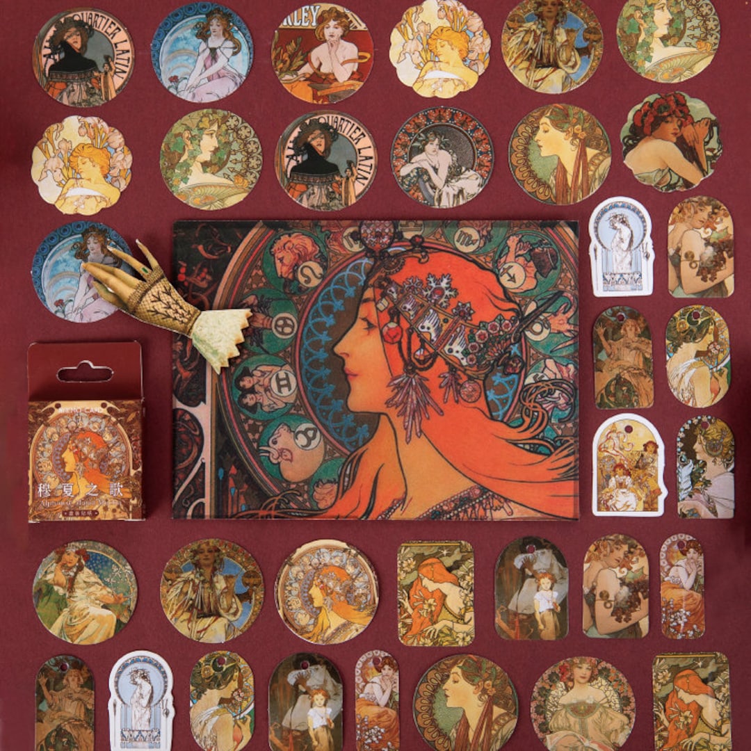 Alphonse Mucha Art Nouveau Stickers: Journal Planner Stickers (46pcs ...