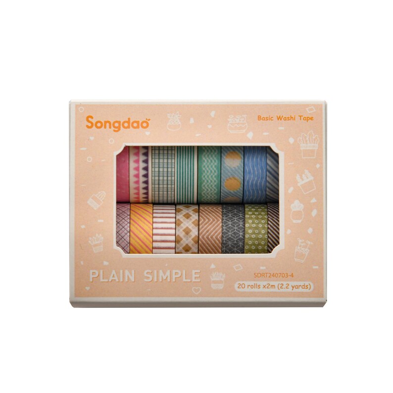 20 Rolls Simple Plaid Plant Washi Tape Set: 10mm Scrapbooking Masking ...