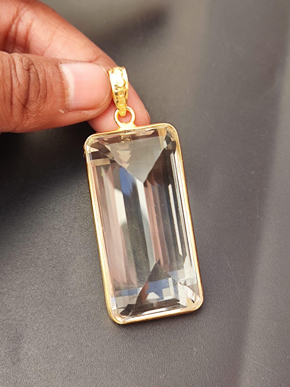 Handmade Octagon Rock Crystal Pendant, Gold Plated Bezel - Etsy