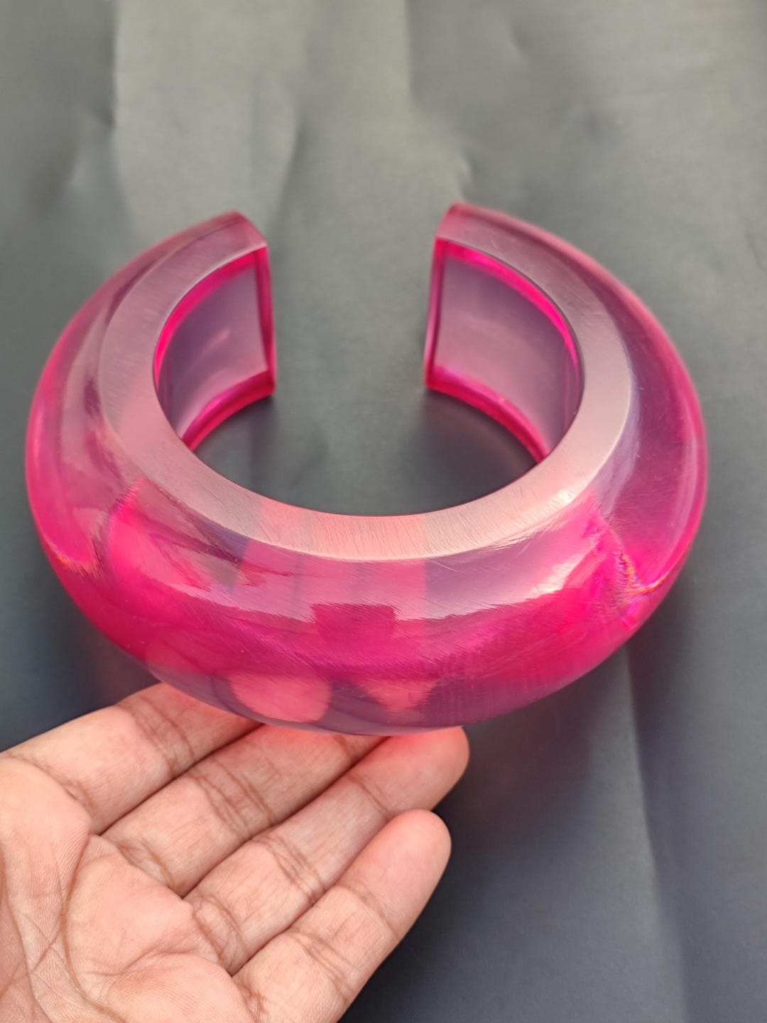 Handmade Pink Resin Bangle Bracelet: Chunky Boho Cuff - Etsy