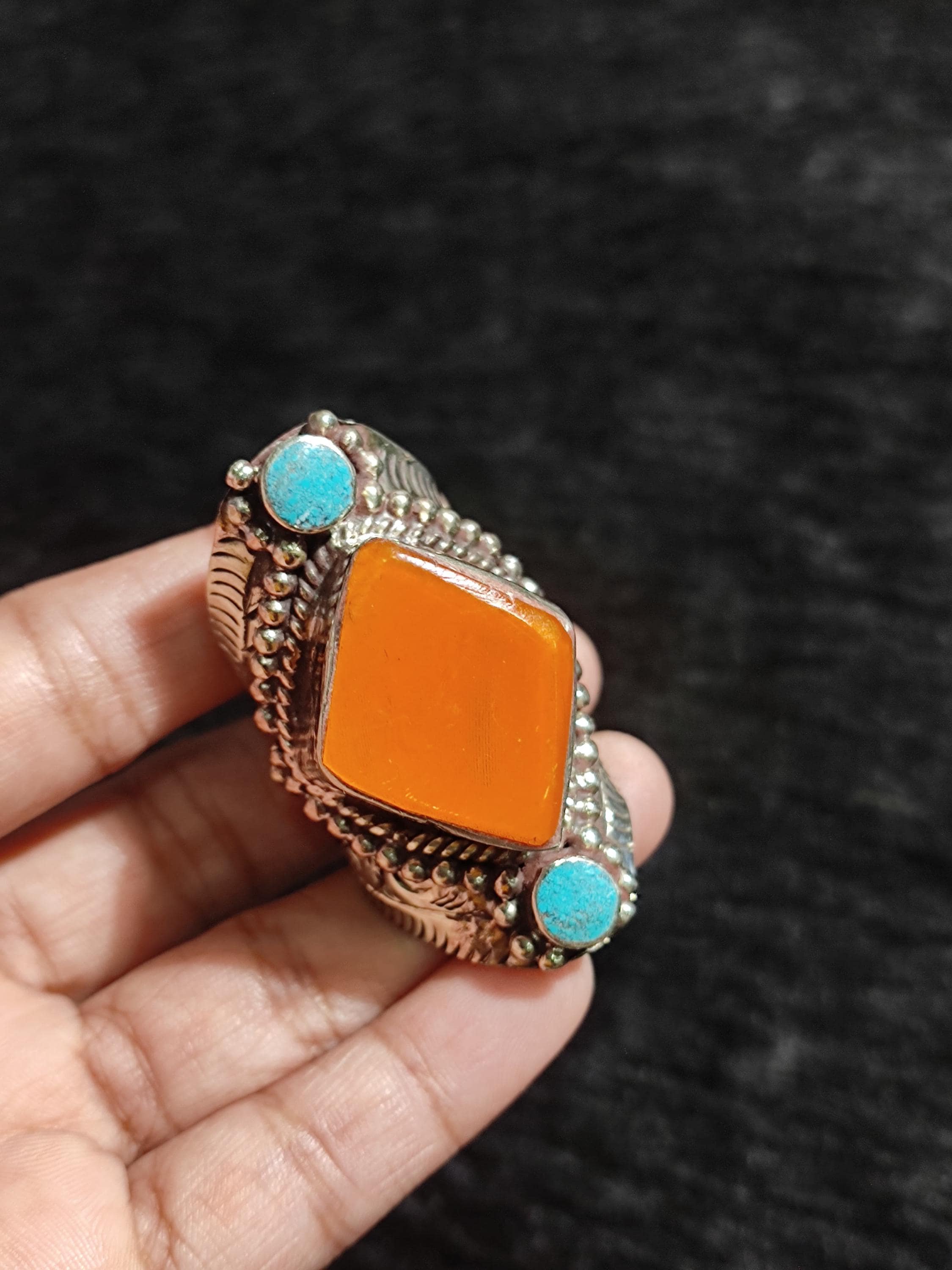 Tibetan Nepali Vintage Style Rings Turquoise,synthetic Coral Stone Long ...