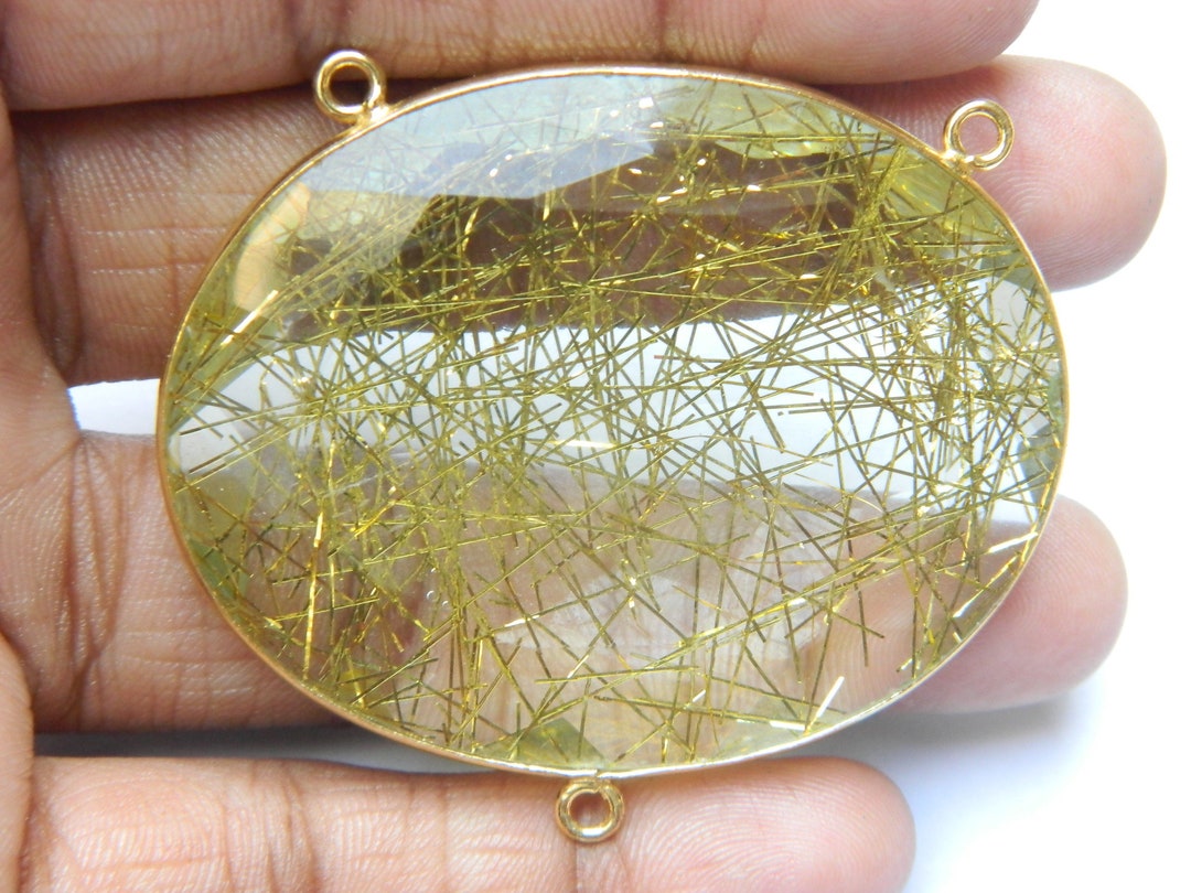 Man Made Doublet Rutile Synthetic Stone Huge Oval Shape Cut Stone Gold ...