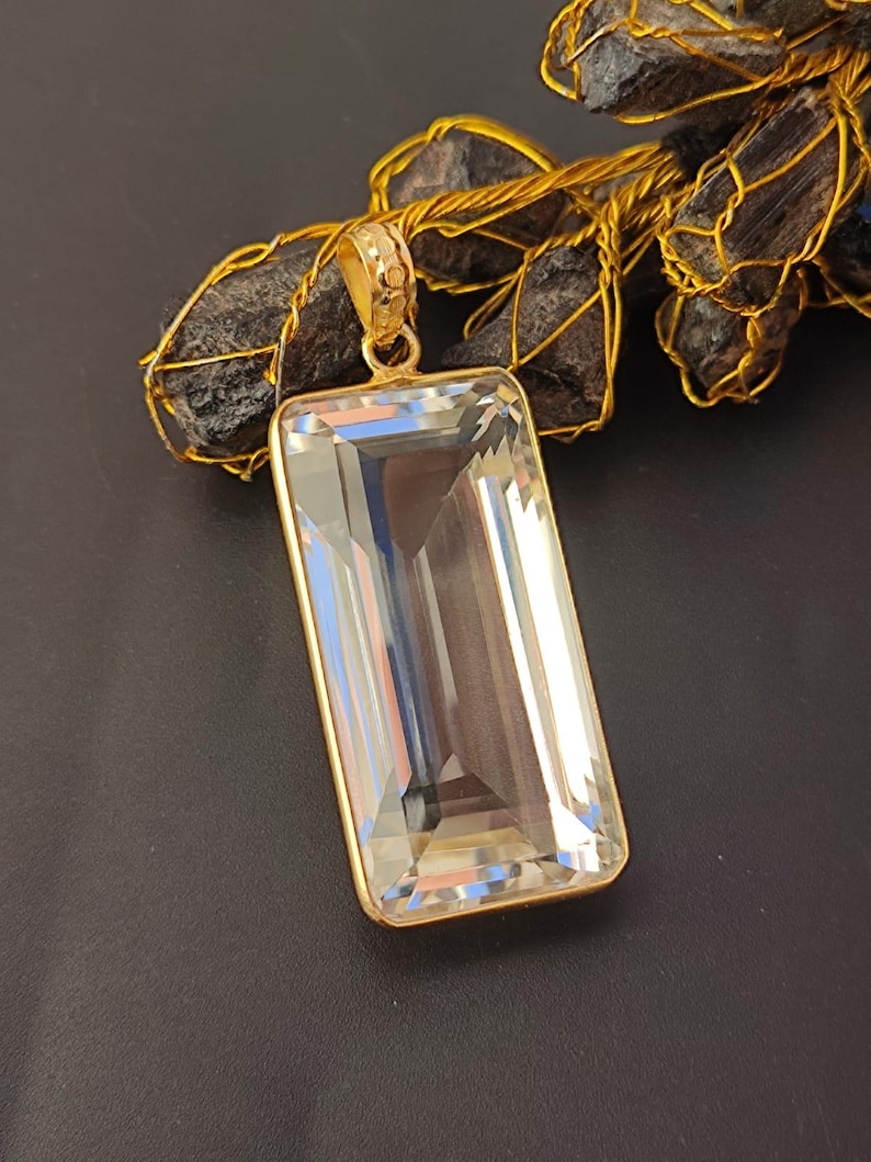 Handmade Octagon Rock Crystal Pendant, Gold Plated Bezel - Etsy