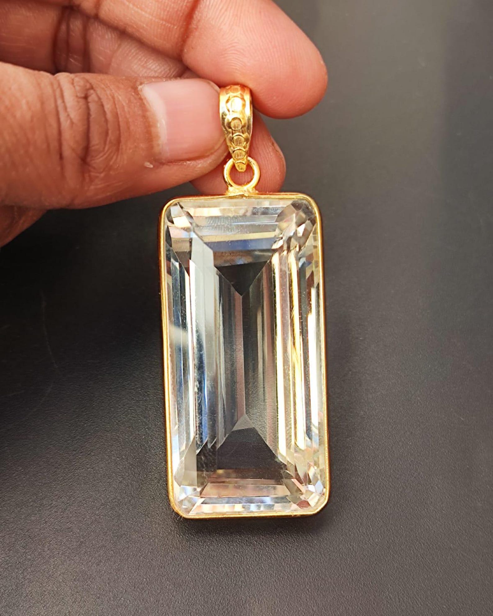 Handmade Octagon Rock Crystal Pendant, Gold Plated Bezel - Etsy
