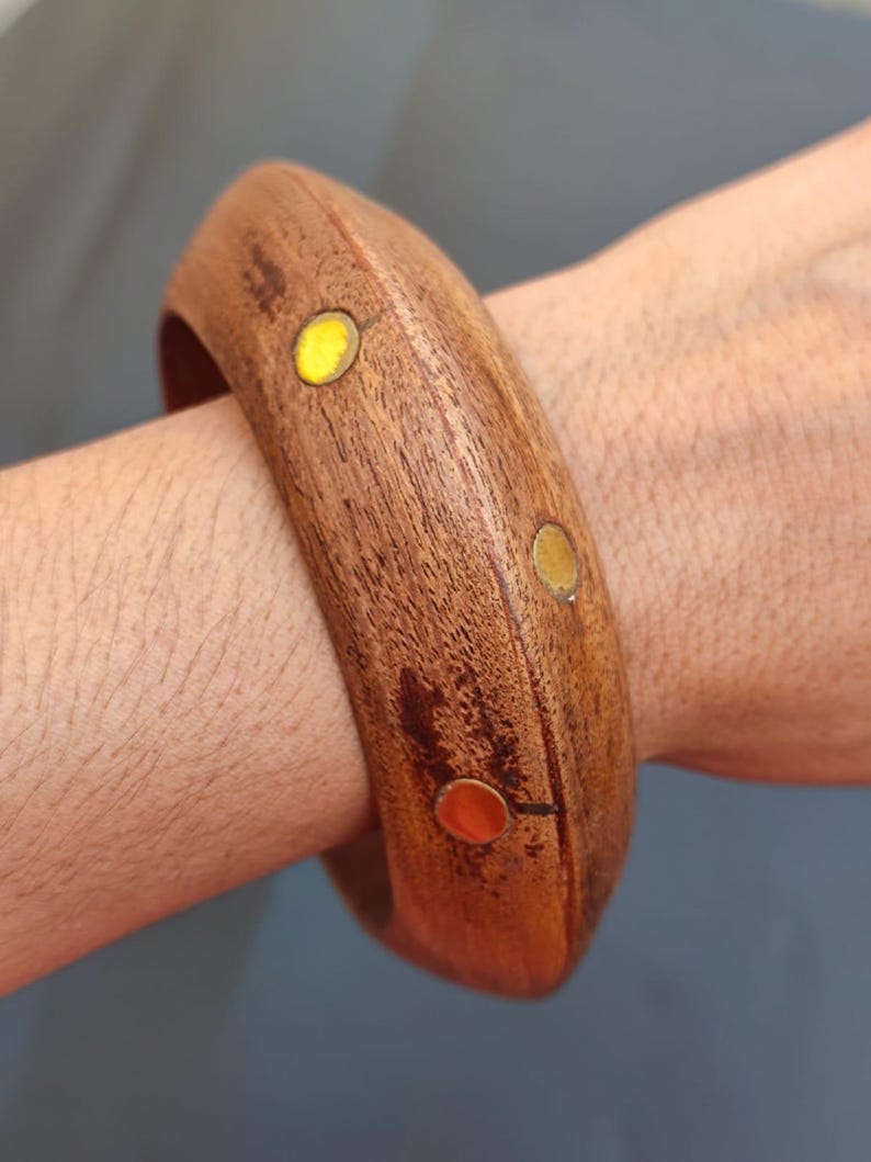 Handcrafted Wooden Bangle With Brass Inlay - Chunky Boho Jewelry - Etsy