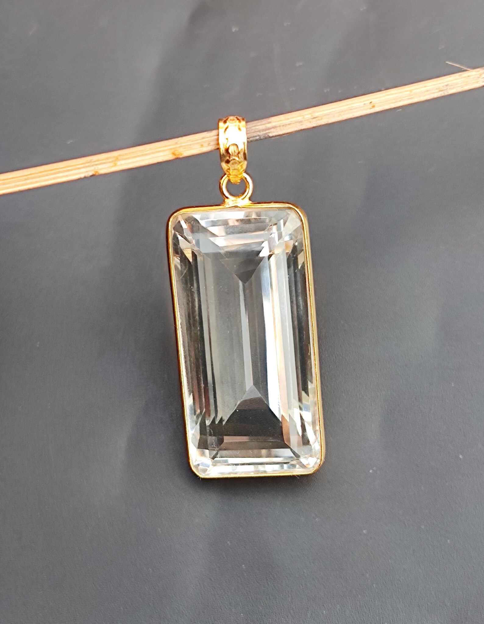Handmade Octagon Rock Crystal Pendant, Gold Plated Bezel - Etsy
