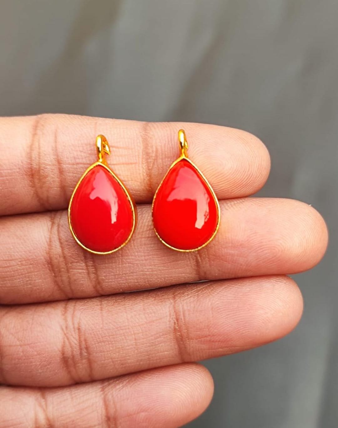 How Lite Jasper & Coral Color Mam Made Stone Connector Bezel Set Gold ...