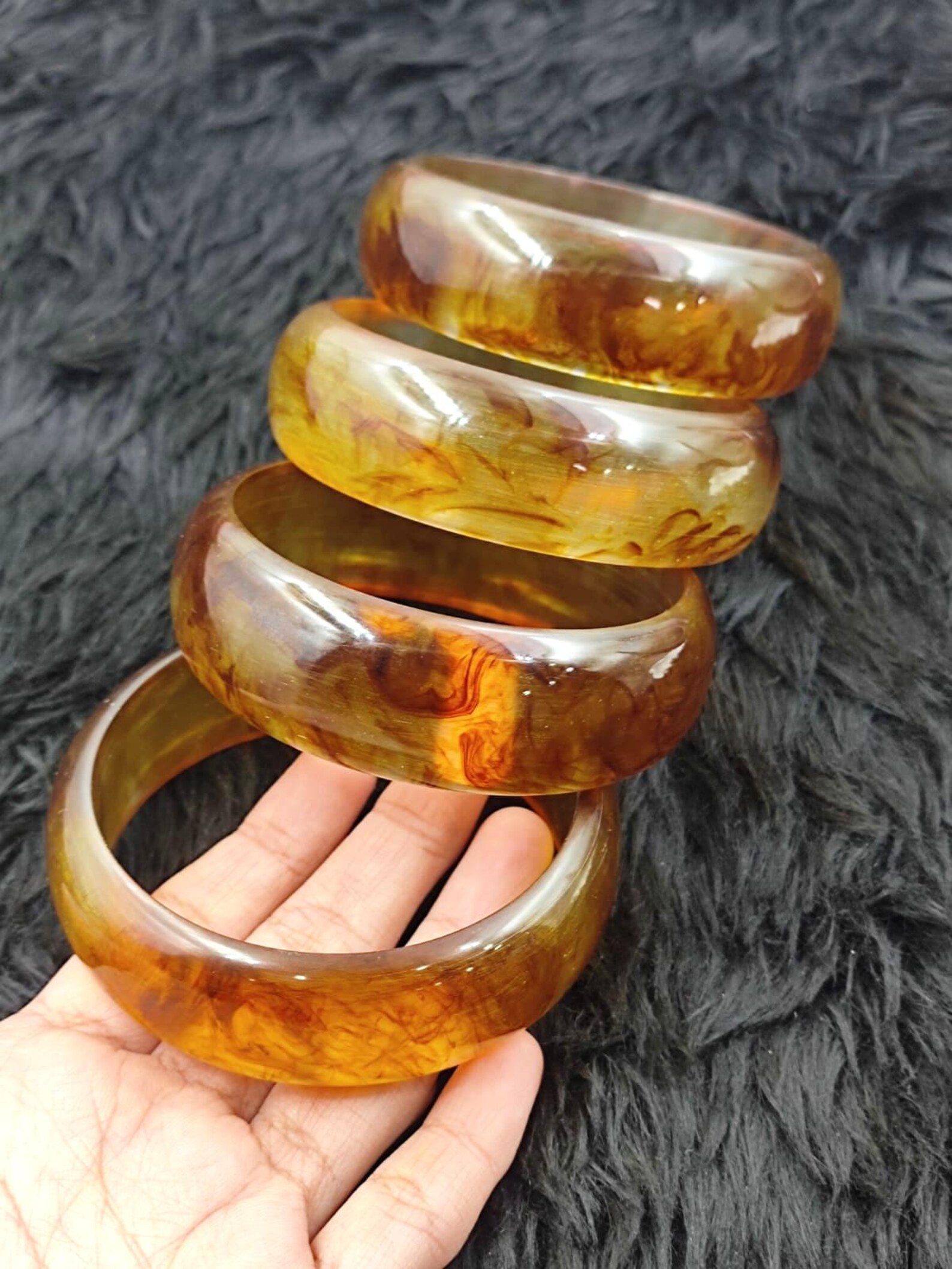 Vintage Honey Color Resin Bangle Set, Chunky Bohemian Jewelry - Etsy