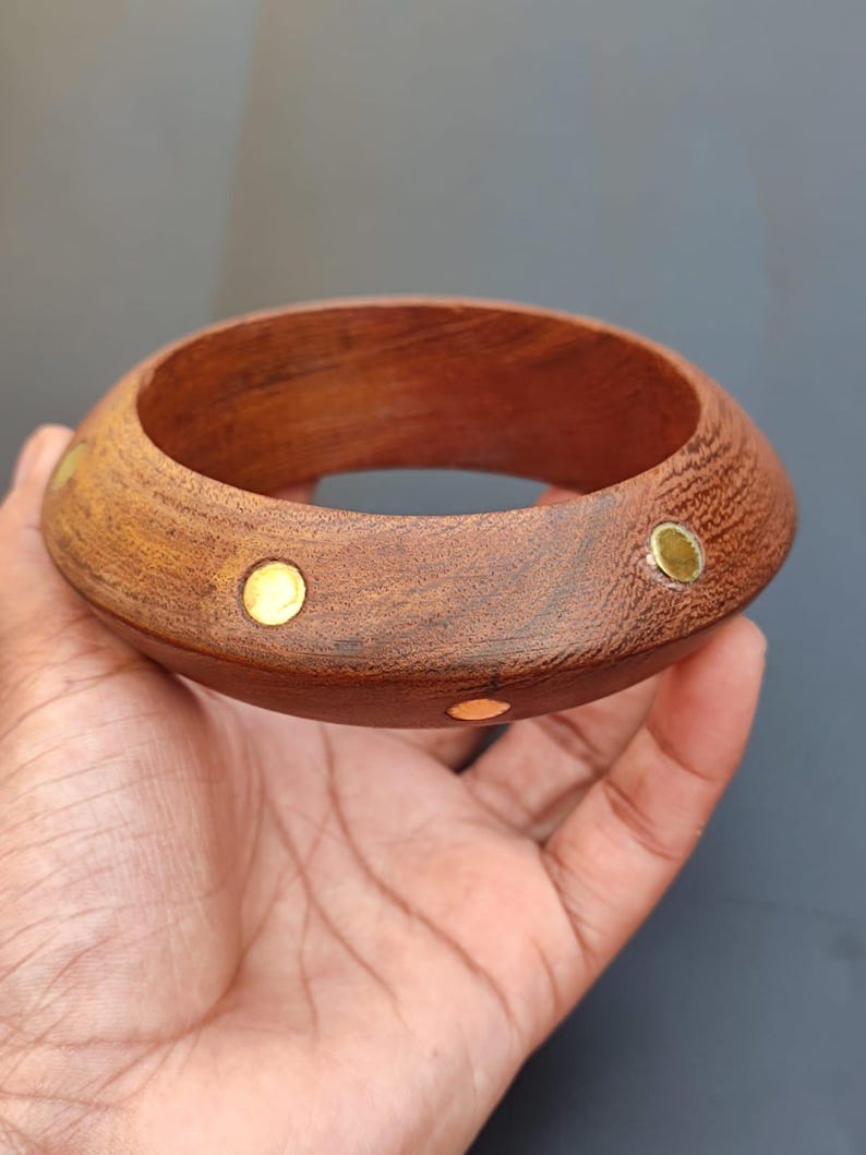 Handcrafted Wooden Bangle With Brass Inlay - Chunky Boho Jewelry - Etsy