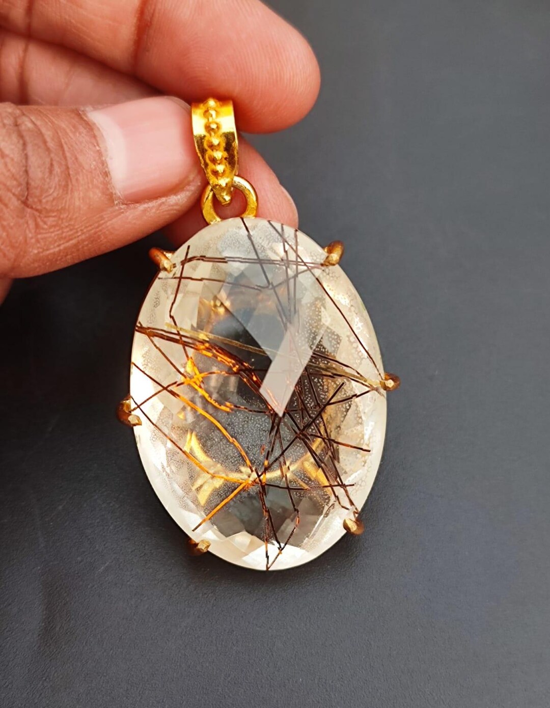 Man Made Doublet Rutile Synthetic Stone Huge Oval Shape Faceted Stone ...