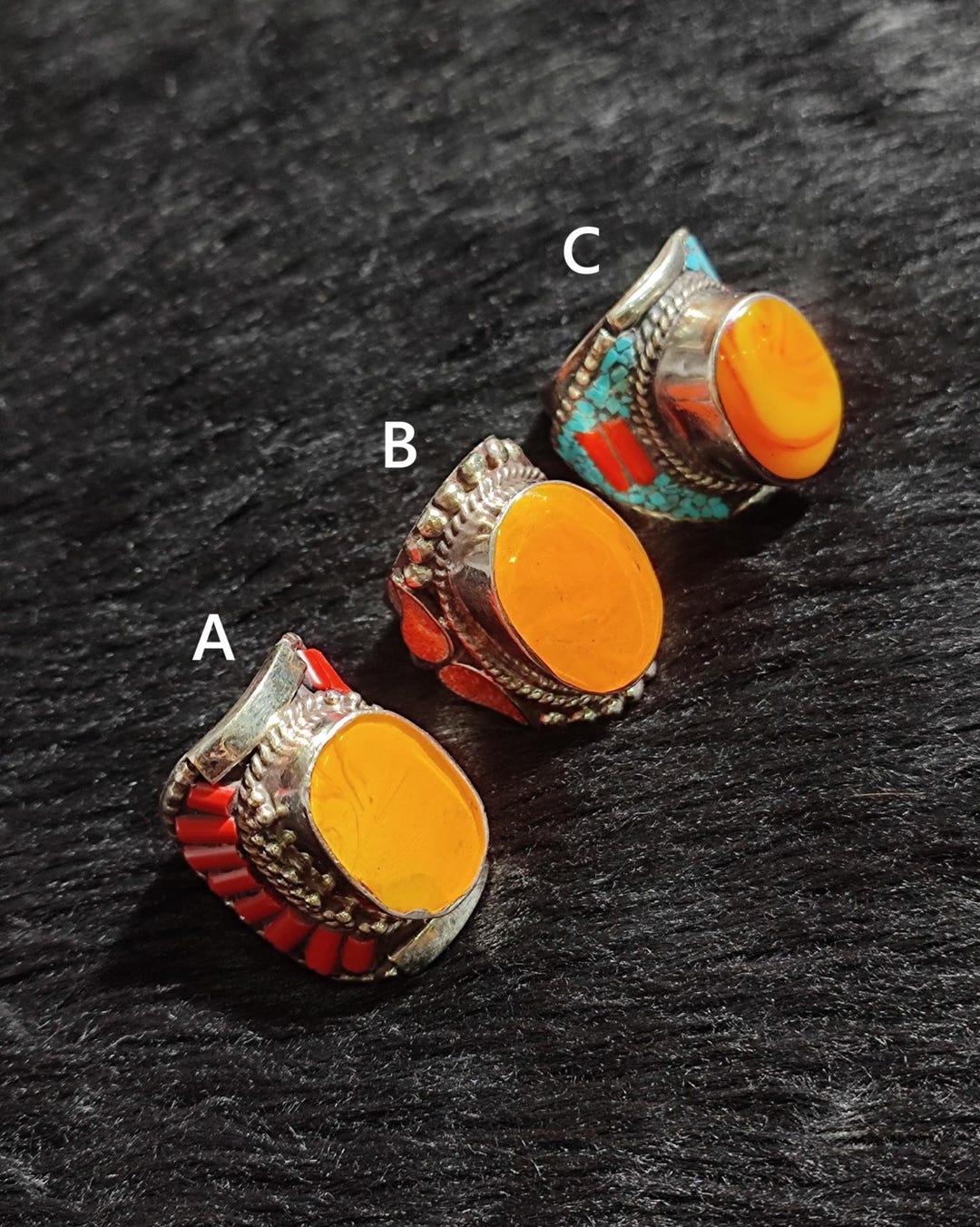 Tibetan Nepali Vintage Style Rings Turquoise,synthetic Coral Stone Long ...