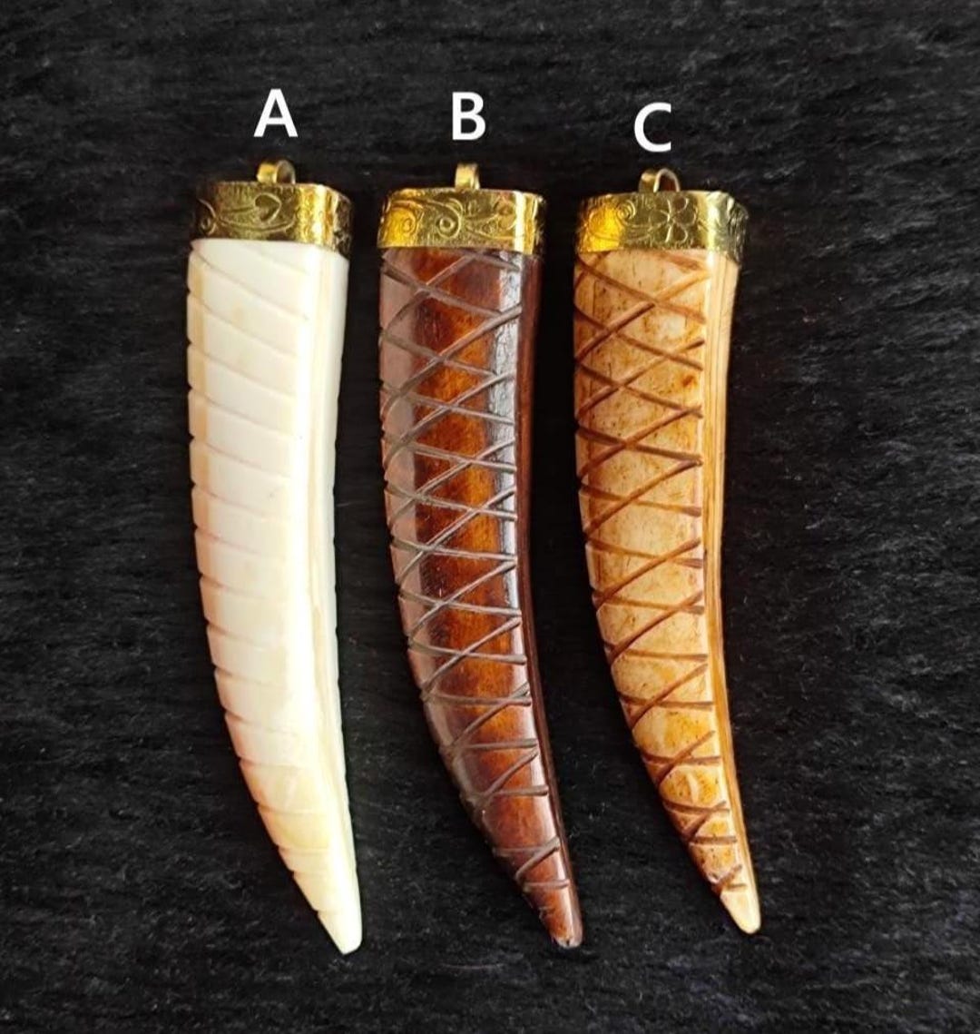 Carved Bone Tusk Pendant, Ethically Sourced Buffalo Horn, Tribal ...