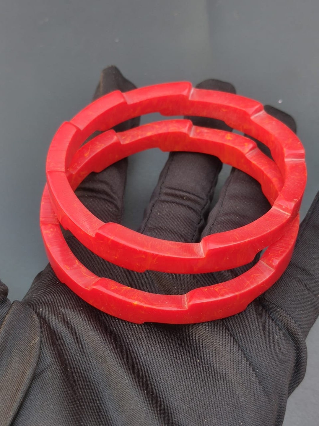 Vintage Red Color Vibrant Resin Bangle Bracelet 2 Pieces Set Dashing ...
