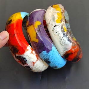 Handmade Multi Color Resin Bangle Bracelet: Wide Bohemian Stacking ...