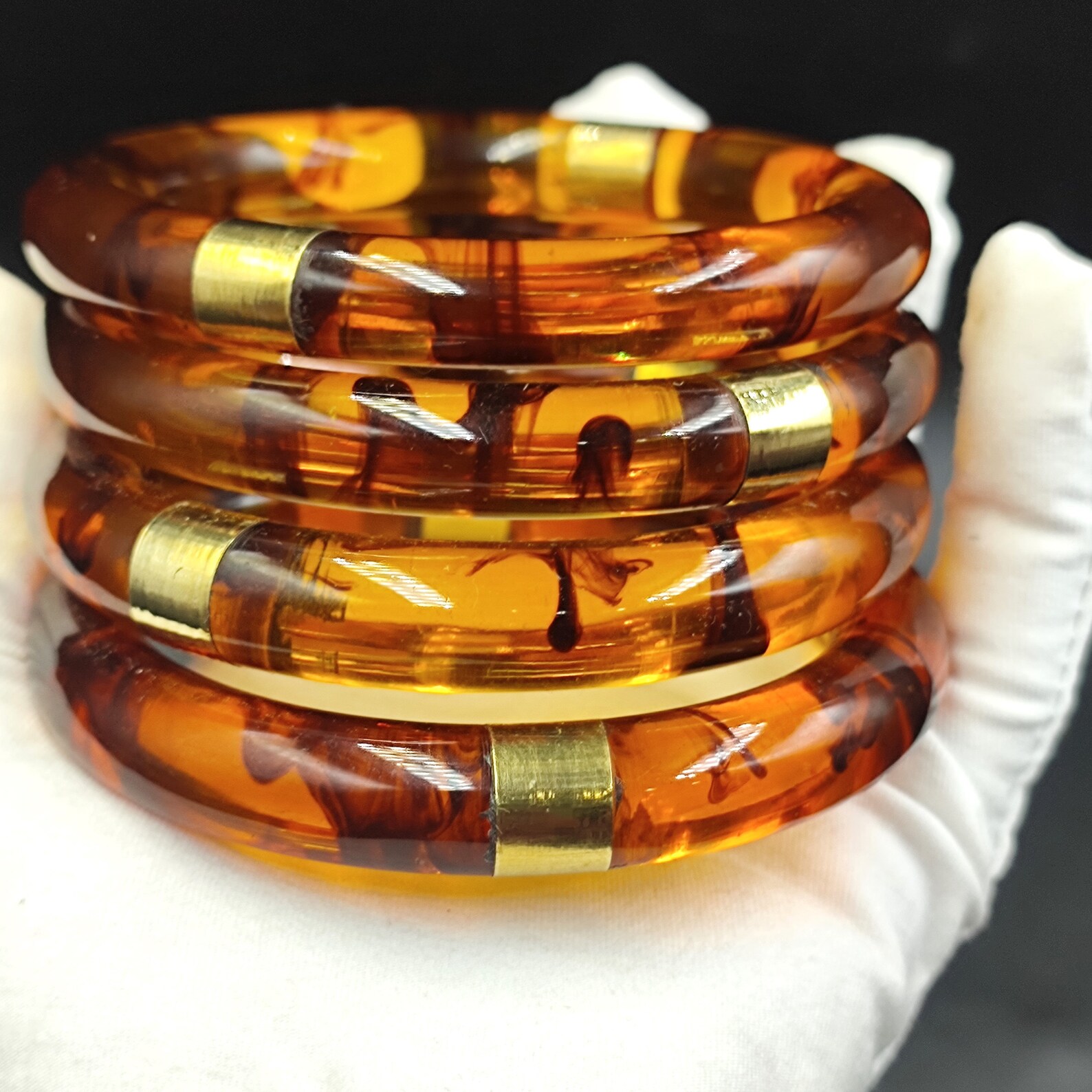 Retro Honey Resin Bangle Set – Chunky Acrylic Bracelets, Handmade - Etsy