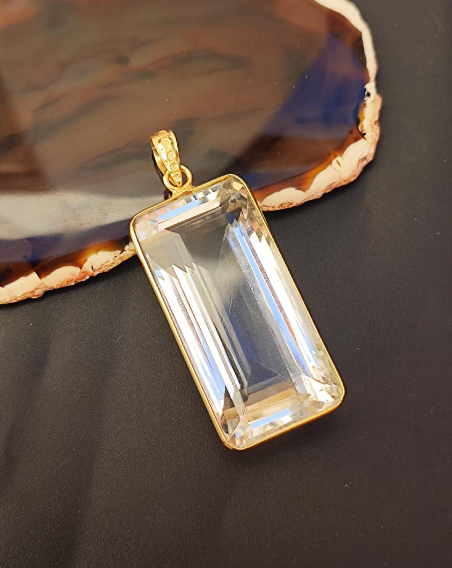 Handmade Octagon Rock Crystal Pendant, Gold Plated Bezel - Etsy
