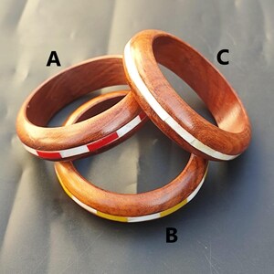 Handcrafted Wood Bangle With Shell Inlay - Boho Tribal Jewelry - Etsy