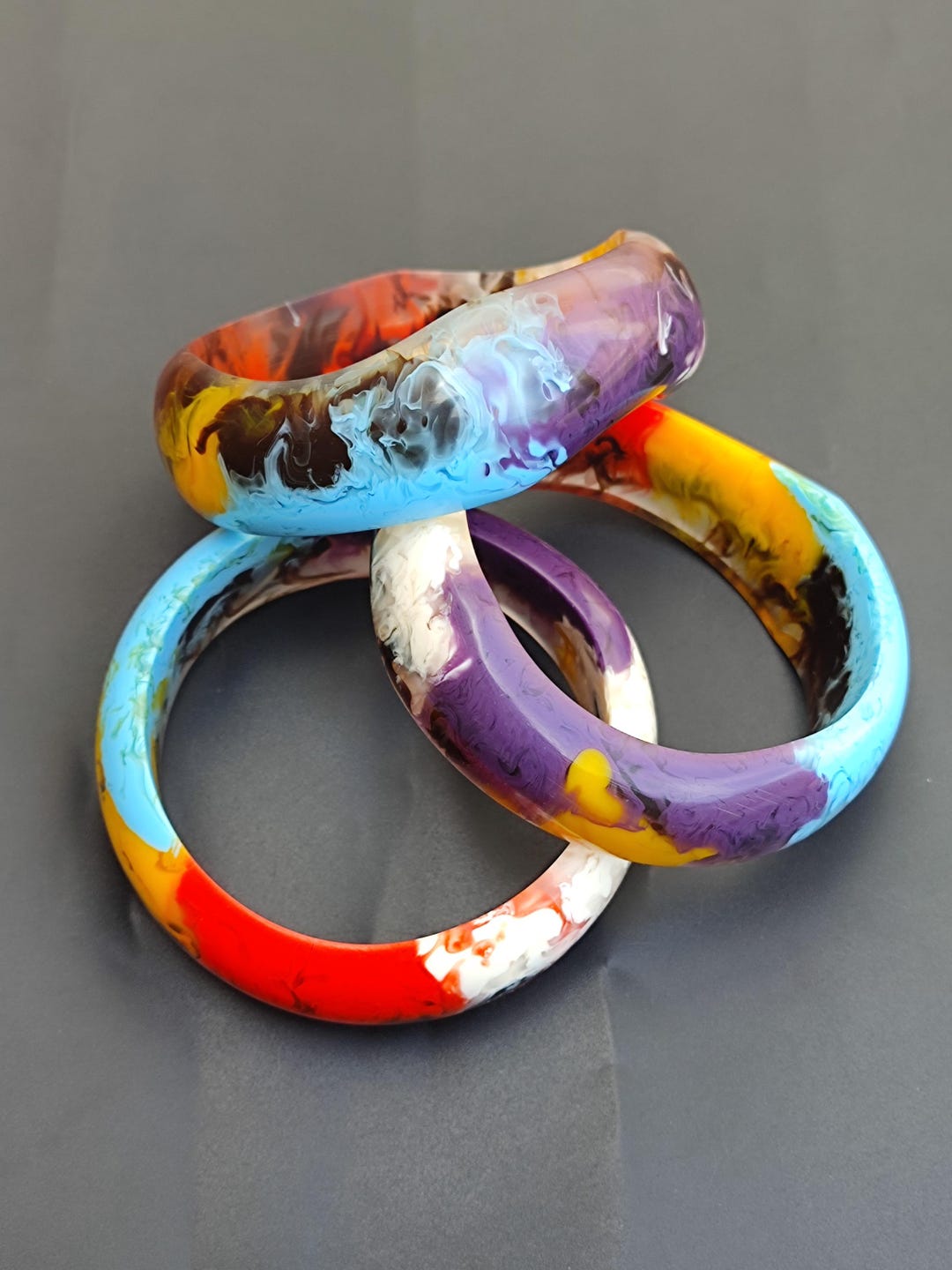 Multi Color Resin Bangle Bracelet Wide Bracelet Resin Art Exclusive ...