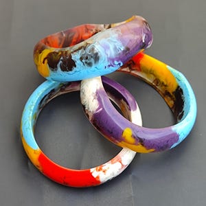 Handmade Multi Color Resin Bangle Bracelet: Wide Bohemian Stacking ...