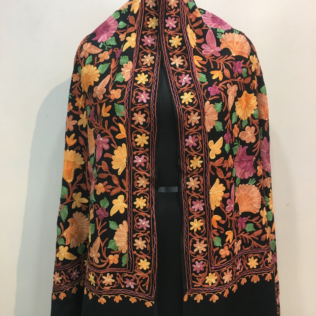 Embroidered Floral Shawl Handmade Cashmere Pashmina Colorful Shawl Warp ...