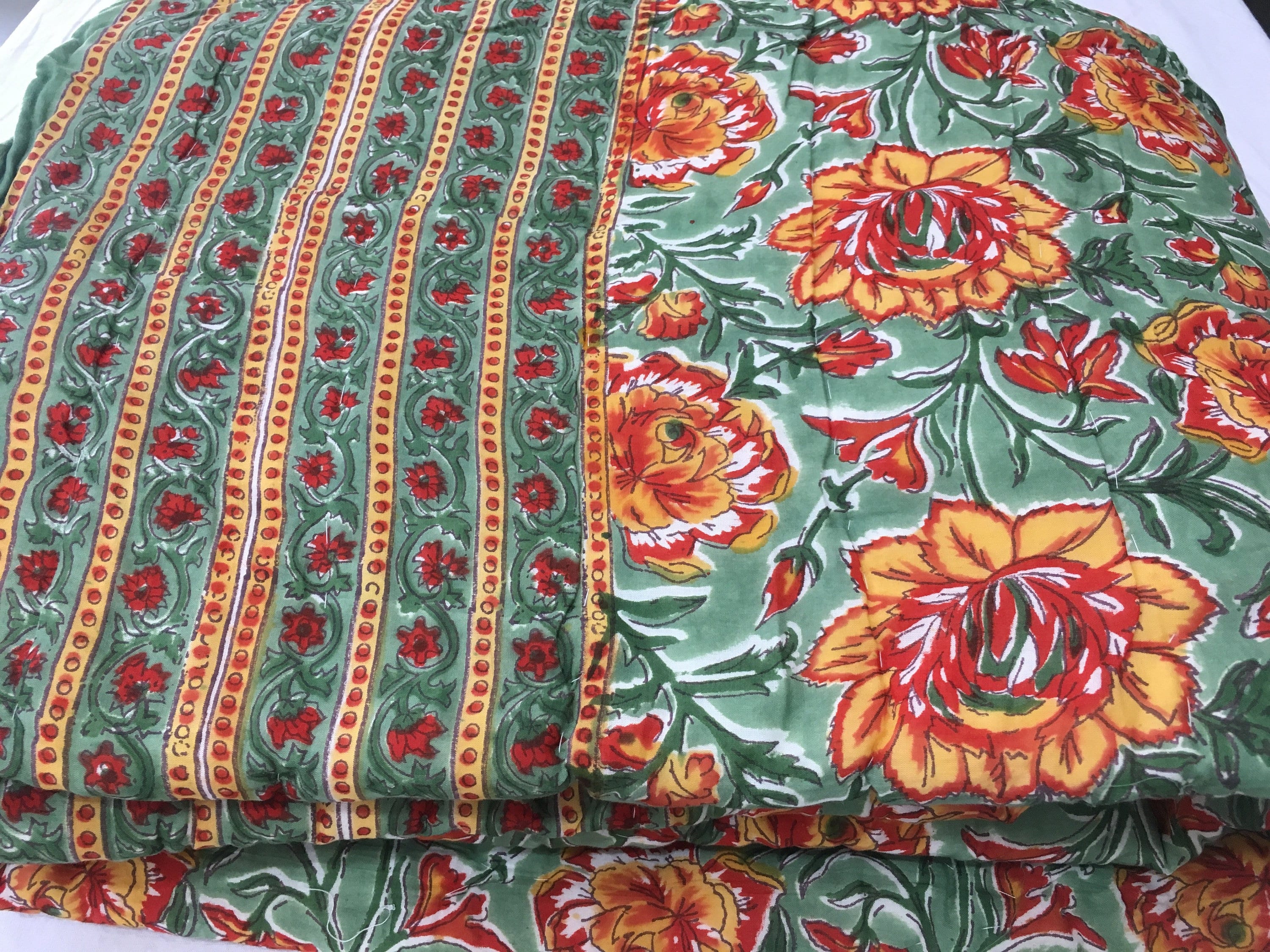 Indian Quilt Twin Size Block Print Quilt Jaipur Kantha Quilt Rajai ...