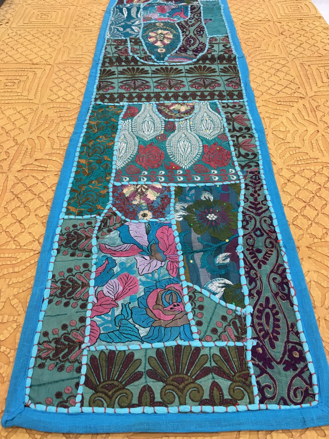 Vintage Indian Patchwork Table Runner, Embroidered Table Centerpiece ...