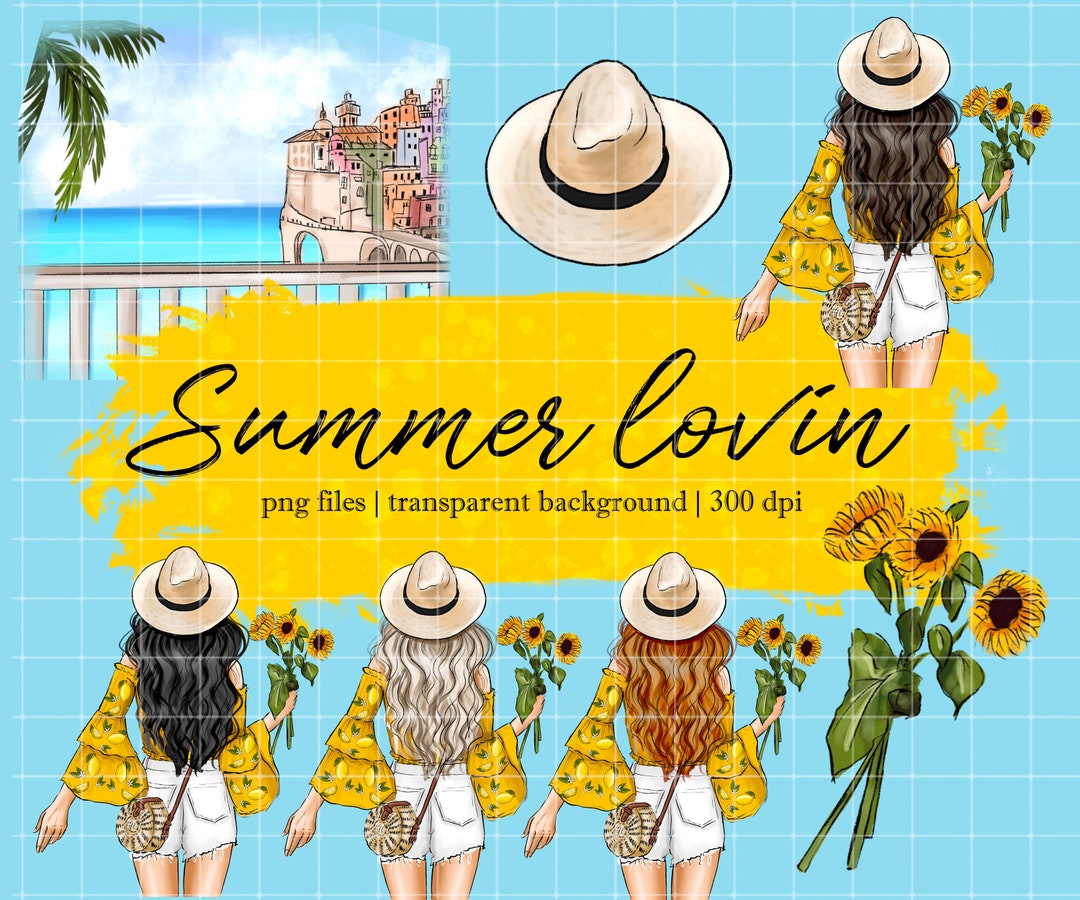 Summer Lovin Clipart, Girl With Sunflowers Clipart Set, Perfect for ...