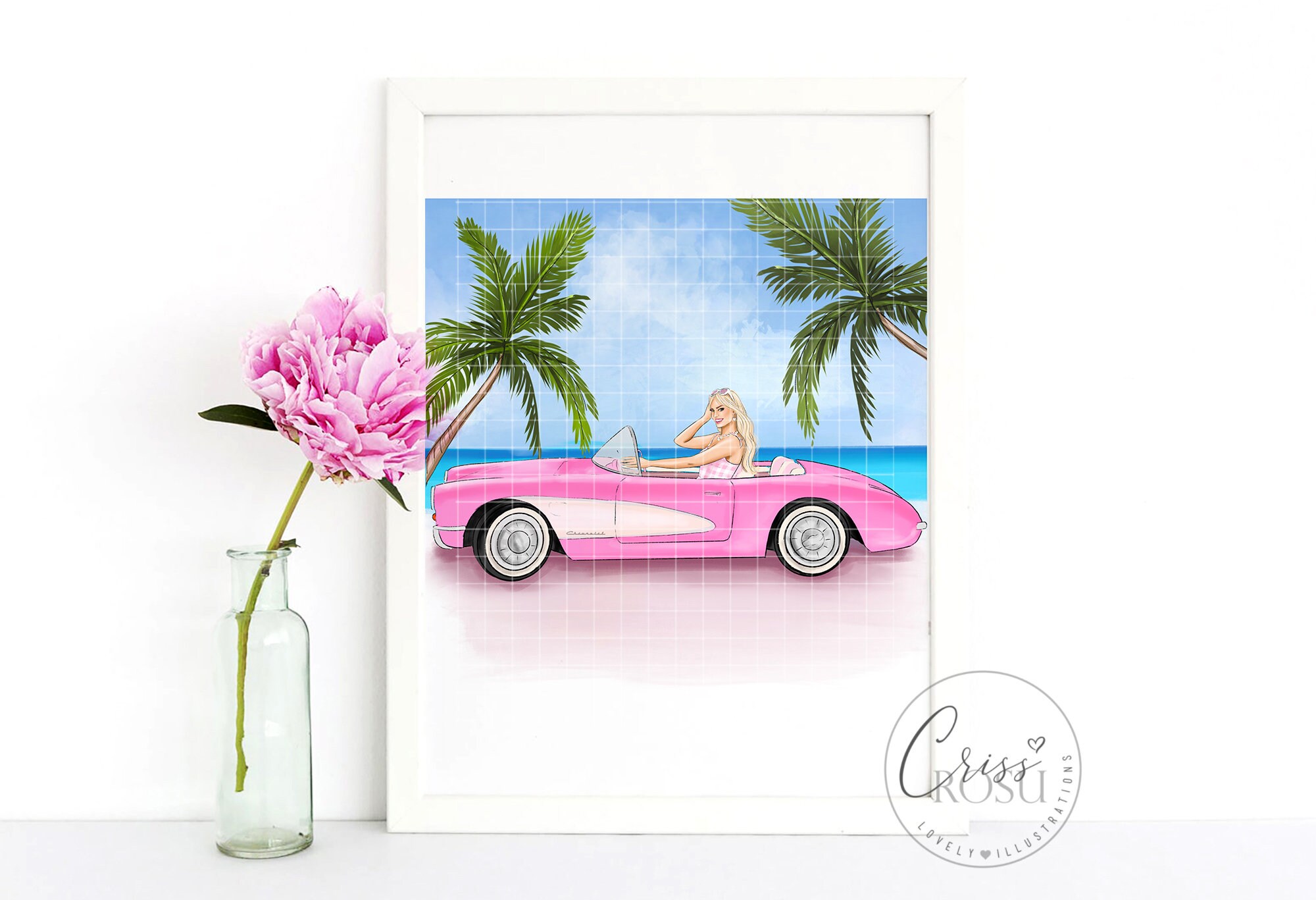 Barbie Driving a Pink Car at the Seaside With Palm Trees - Etsy