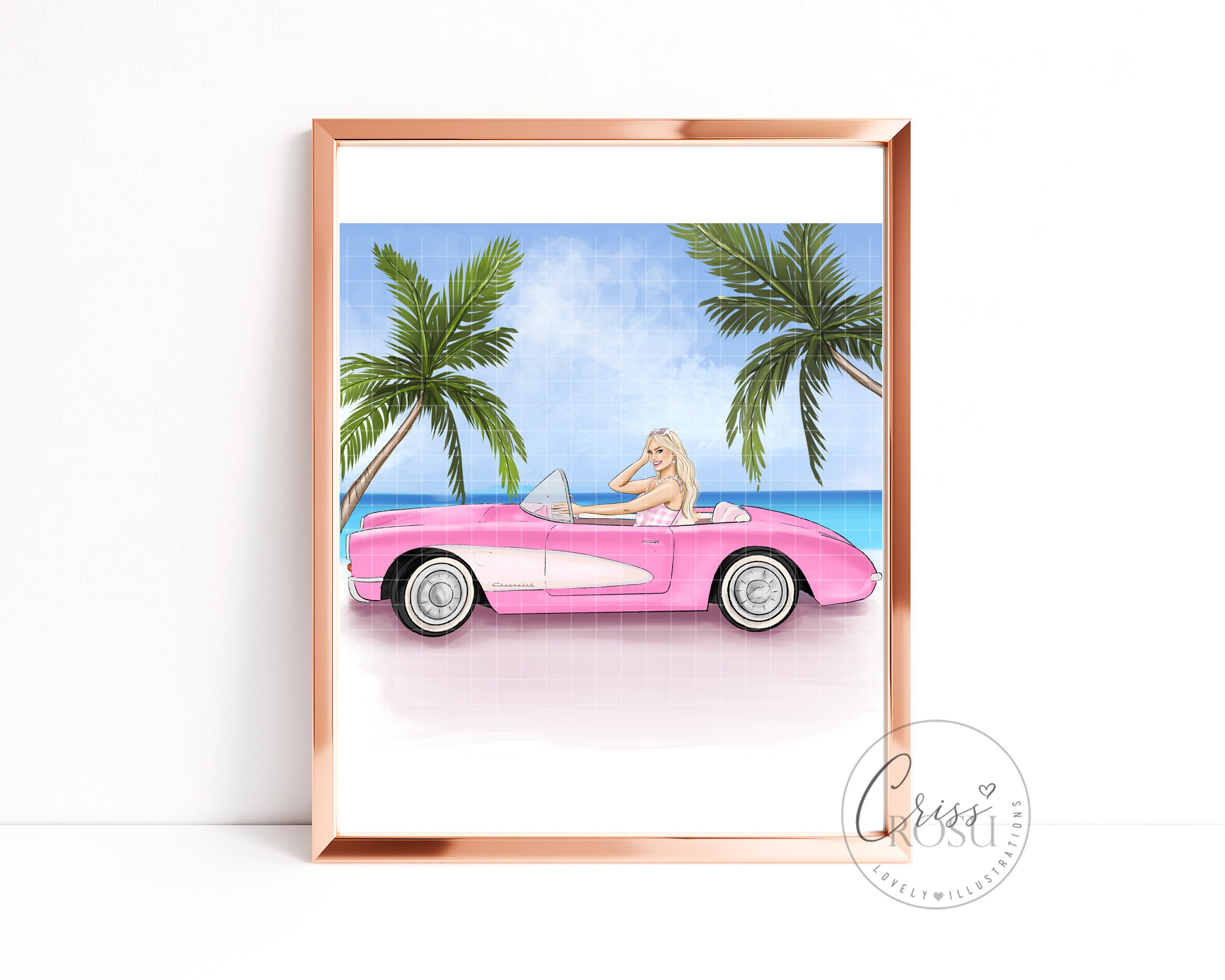 Barbie Driving a Pink Car at the Seaside With Palm Trees - Etsy