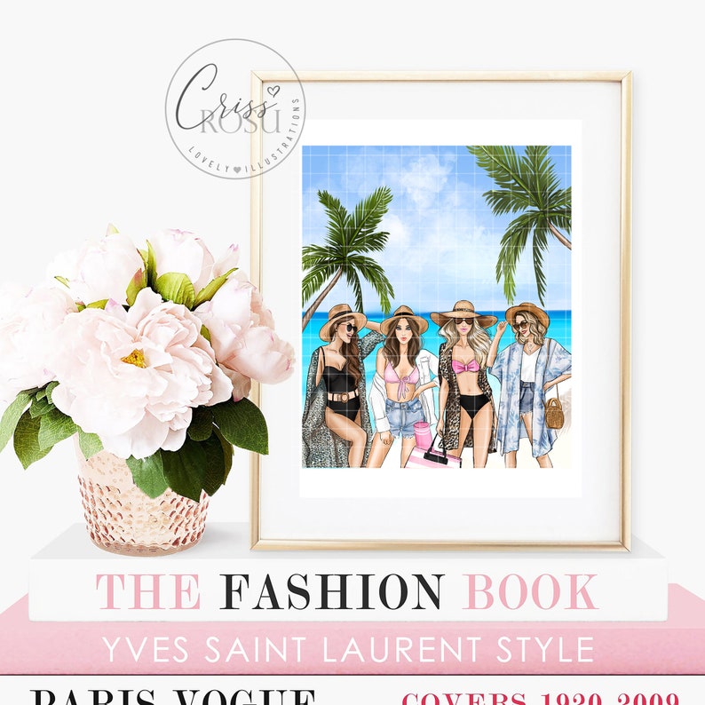 Fashion Girls Enjoying Summer, Fashion Art Printable Illustration - Etsy