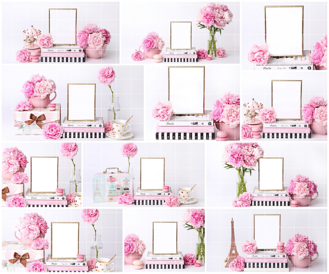 Slim Gold Frame Mockup Pack 11x15inch, Horizontal & Vertical, Gold Mock ...