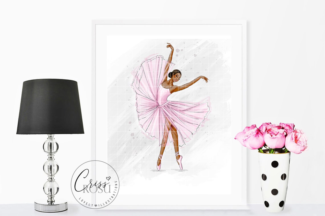 Ballet Dancer Lady in Pink Dress, Fashion Art Printable Illustration - Etsy