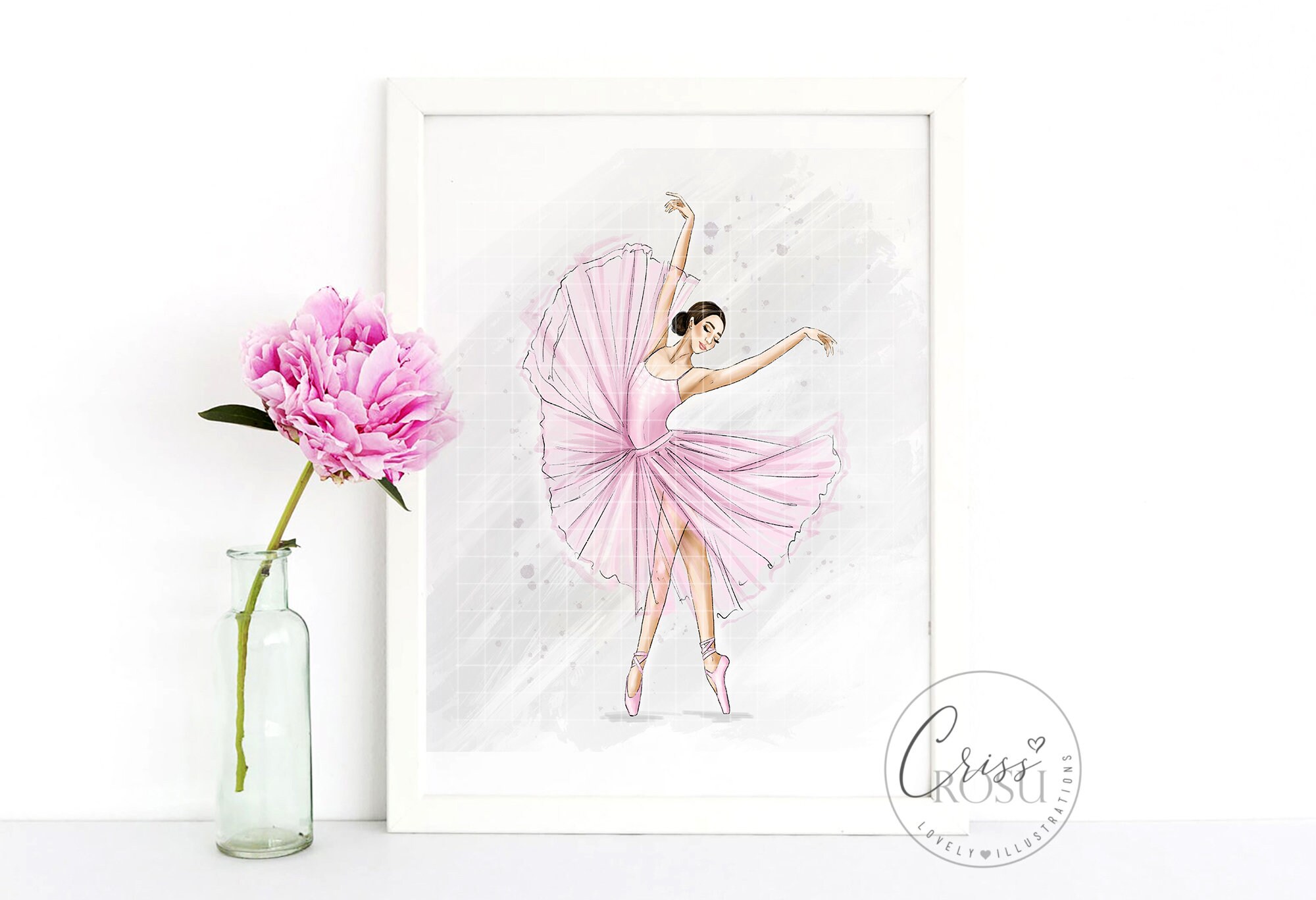 Ballet Dancer Lady in Pink Dress, Fashion Art Printable Illustration - Etsy