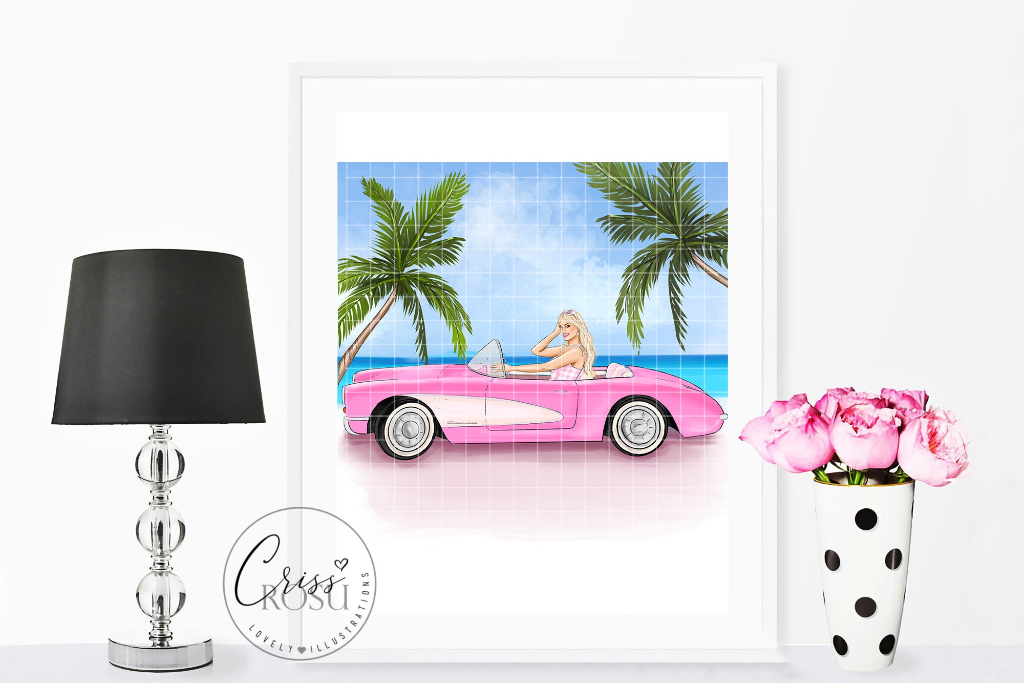 Barbie Driving a Pink Car at the Seaside With Palm Trees - Etsy