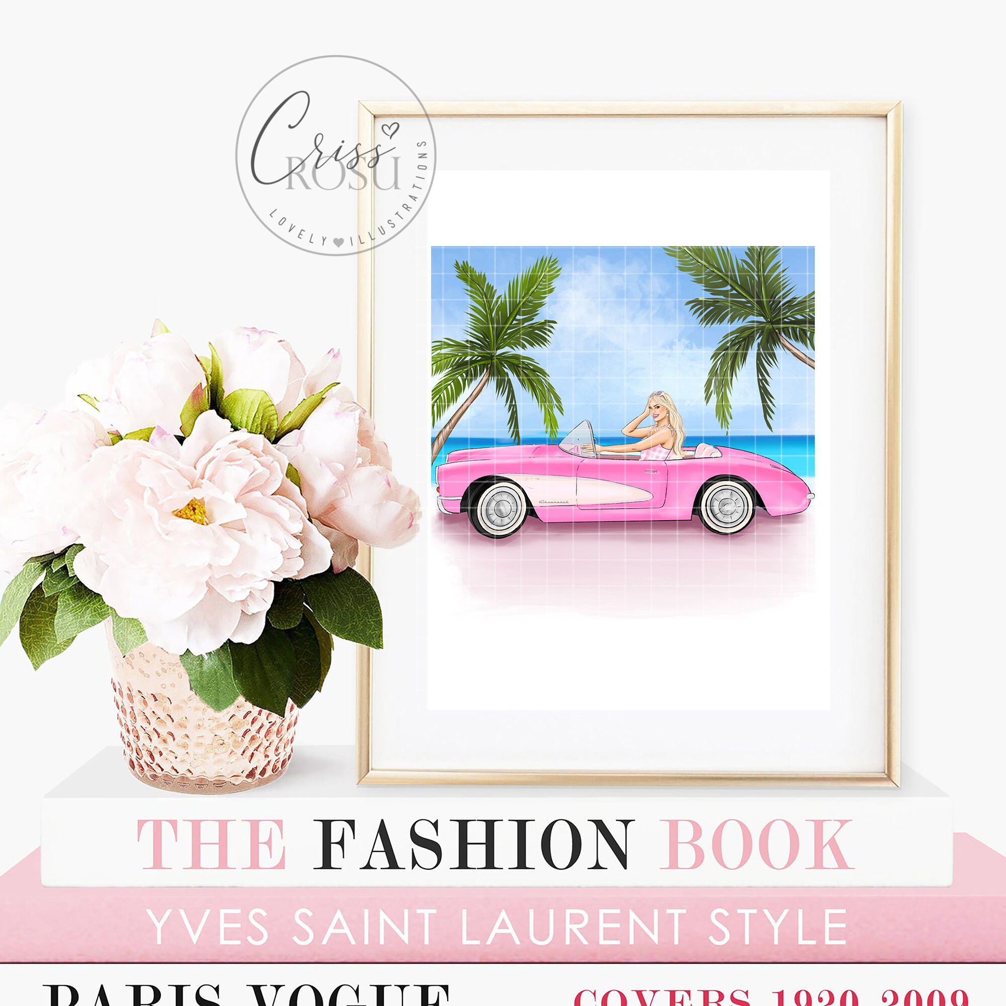 Barbie Driving a Pink Car at the Seaside With Palm Trees - Etsy
