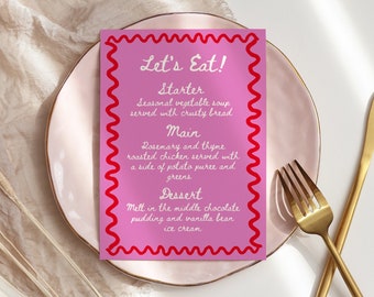 Bright Wavy Red Pink Menu Template, Colorful Handwritten Menu, Editable ...