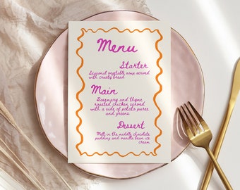Bright Wavy Red Pink Menu Template, Colorful Handwritten Menu, Editable ...