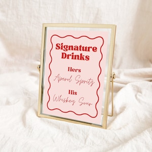 Wavy Signature Drink Sign Template, Pink + Red Bar Menu Sign, His and ...