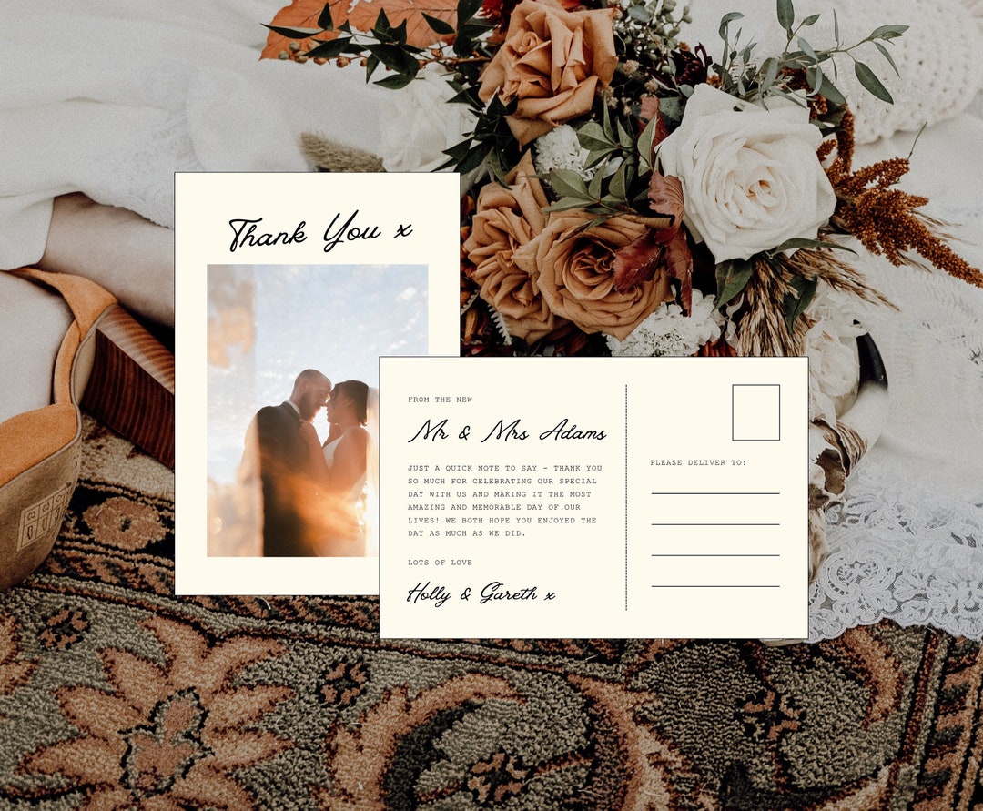 Postcard Wedding Thank You Card Template, Photo Wedding Thank You ...