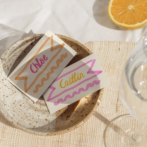 Set of 4 Custom Place Cards Template, Bright Handwritten Style Wavy ...