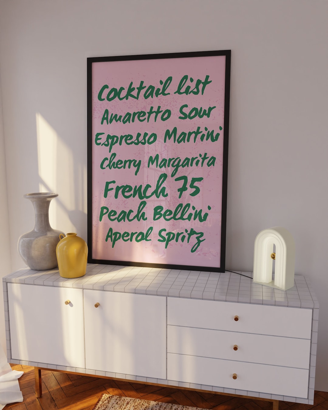 Pink Green Cocktail Menu Template, Colorful Handwritten Drinks Menu ...