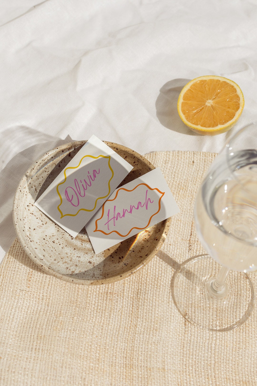 Wavy Lemon Place Cards Template, Italian Wedding Brunch Table Setting ...