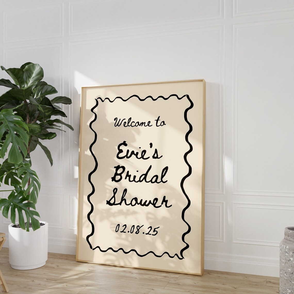 Wavy Border Bridal Shower Sign Template Minimal Hand Drawn - Etsy