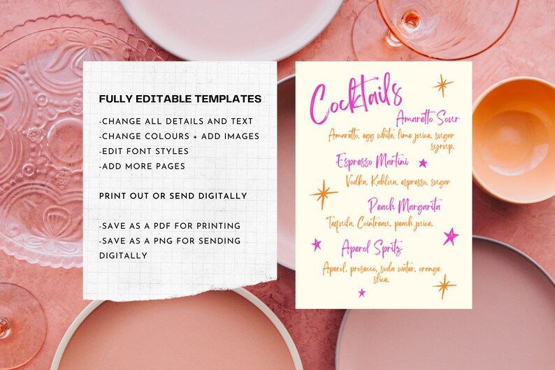 Bright Drinks Menu Template, Colorful Handwritten Cocktail Menu ...