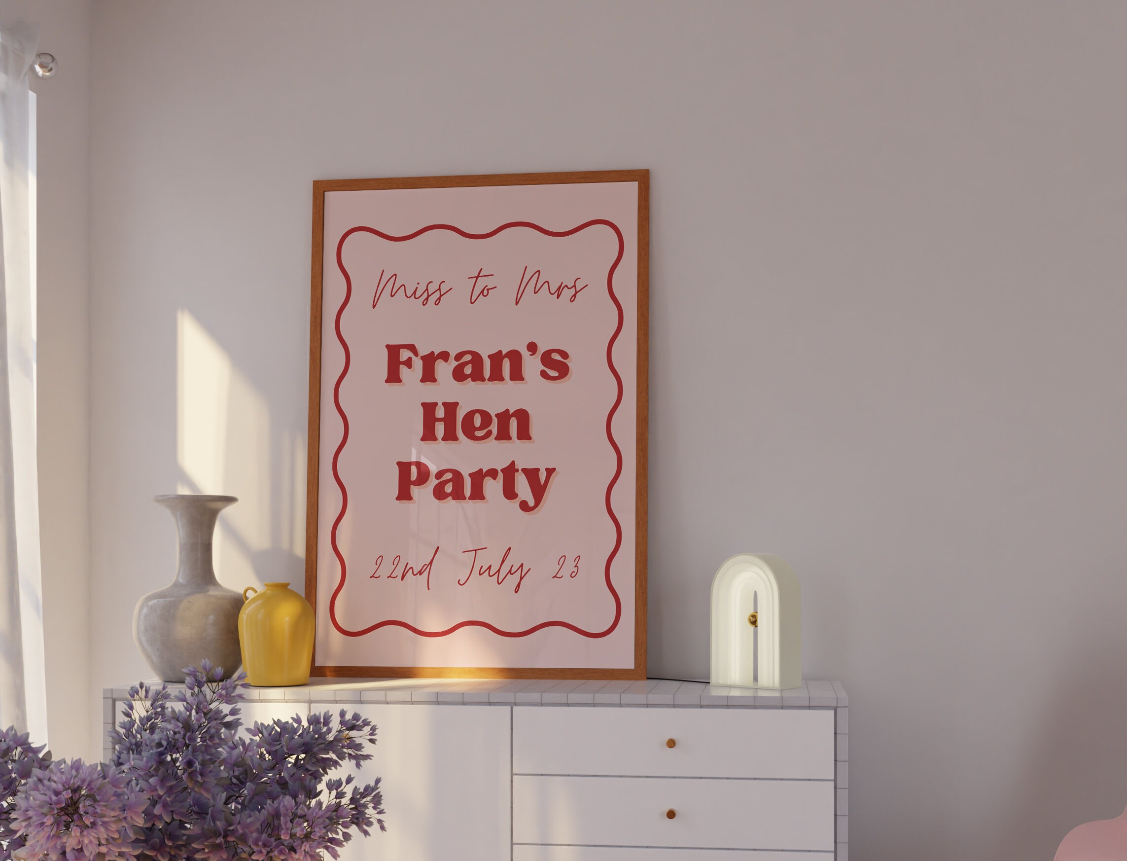 Pink + Red Wavy Hen Party Sign Template, Wavy Modern Retro Hen Party ...