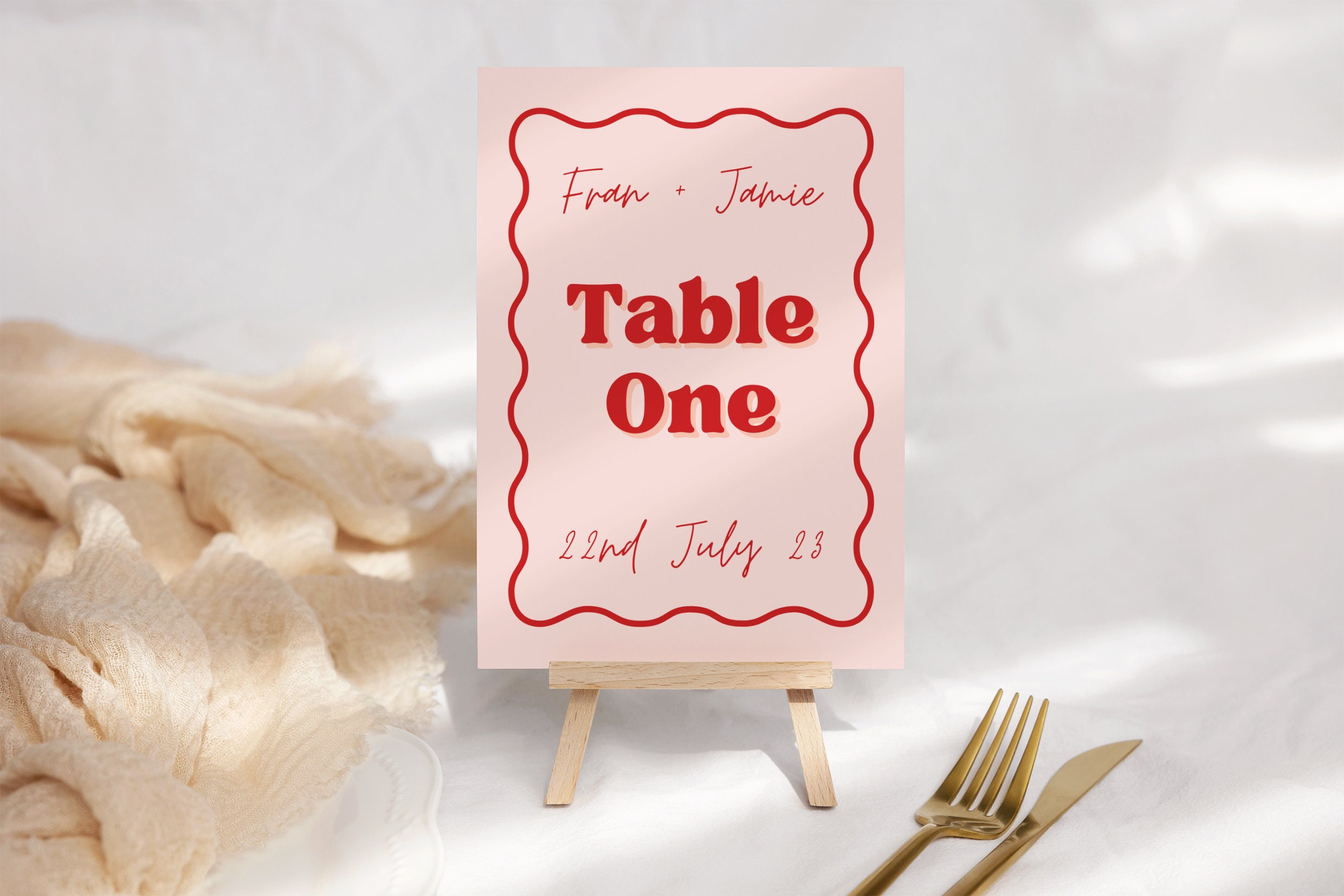 Pink Red Wavy Border Table Numbers Template Custom Wedding - Etsy