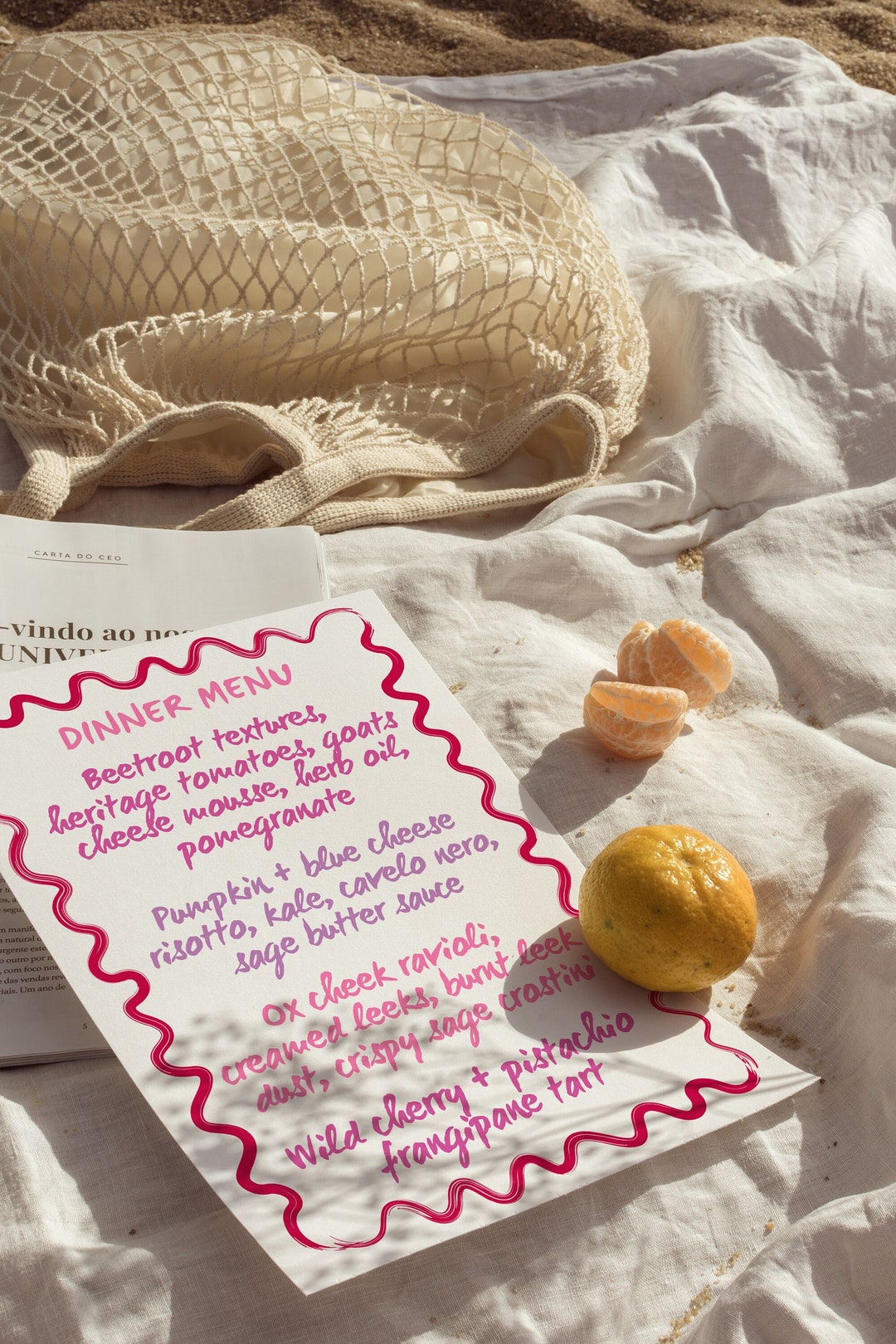 Wavy Border Menu Template, Red Pink Lilac Colorful Handwritten Menu ...